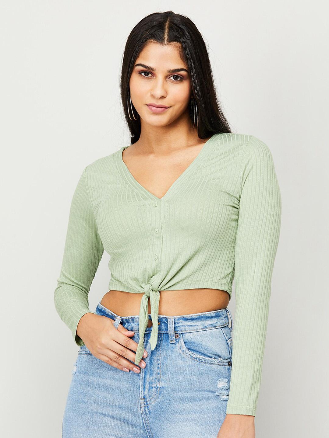 Buy Ginger By Lifestyle V Neck Waist Tie Ups Crop Top - Tops for Women ...