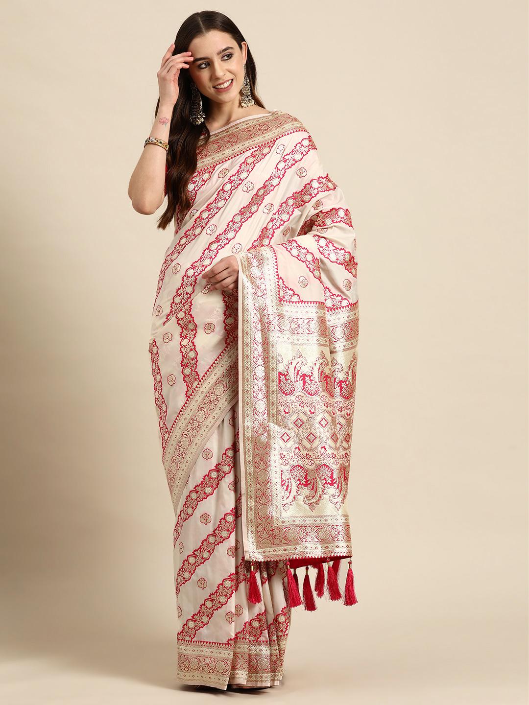 Buy MANOHARI Woven Design Silk Blend Banarasi Saree - Sarees for Women ...