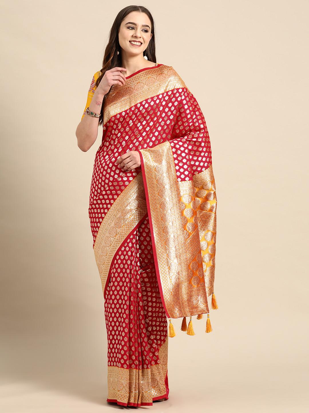 Buy MANOHARI Woven Design Silk Blend Banarasi Saree - Sarees for Women ...