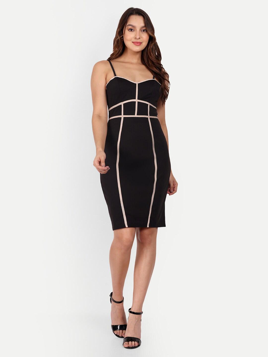Buy Iki Chic Shoulder Strap Bodycon Dress With Contrast Binding ...