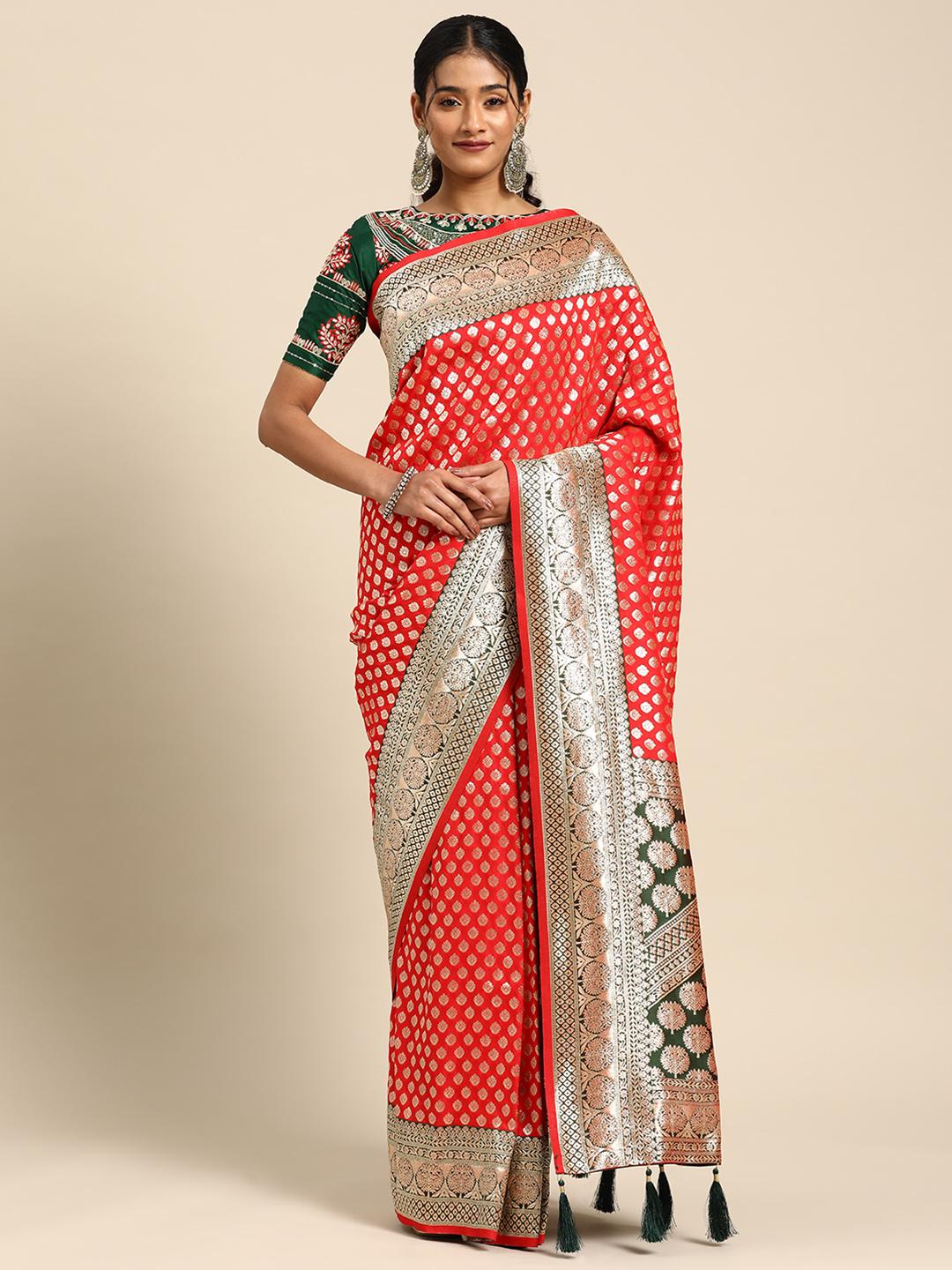 Buy MANOHARI Woven Design Zari Silk Blend Banarasi Saree - Sarees for ...