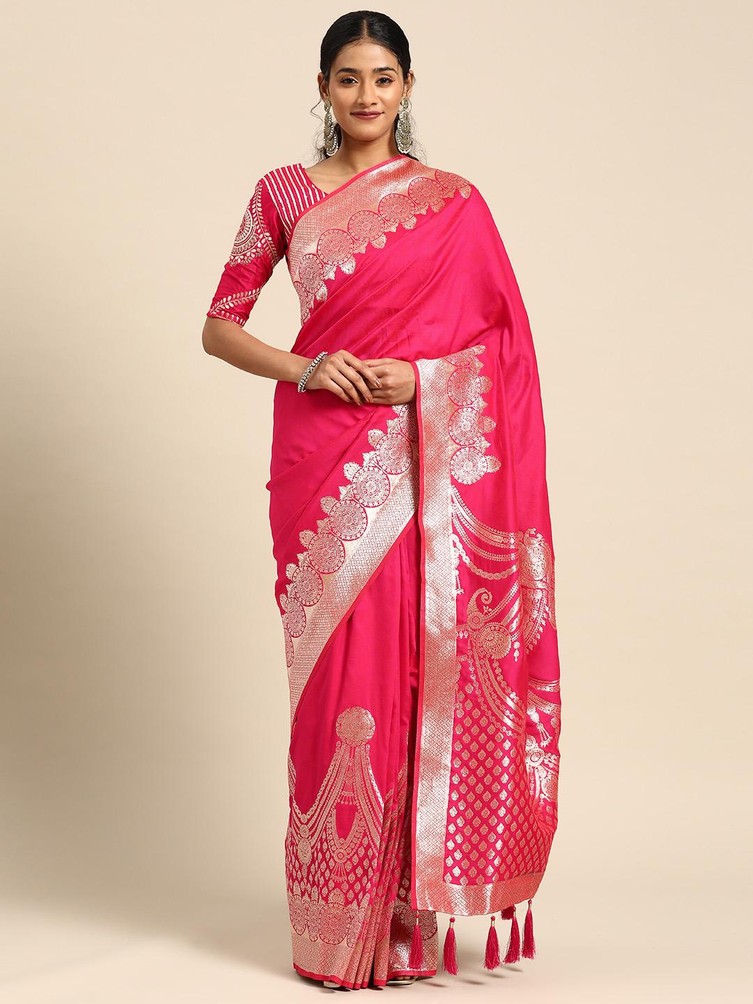 Buy MANOHARI Woven Design Zari Silk Blend Banarasi Saree - Sarees for ...