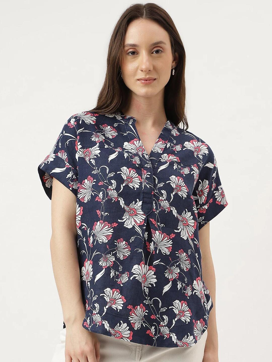 Buy Marks & Spencer Floral Printed Mandarin Collar Extended Sleeves ...