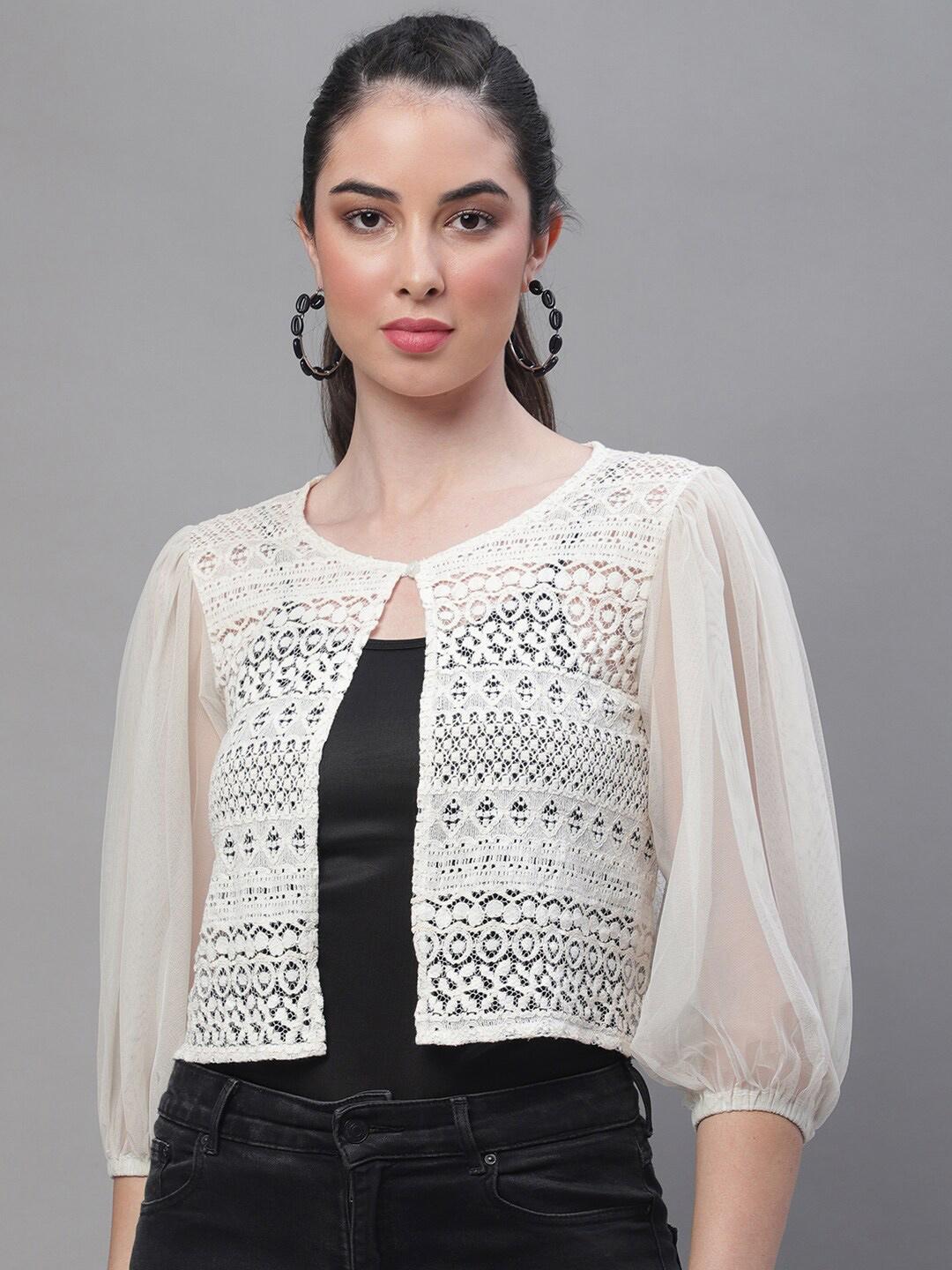 Buy Rute Women Lace Button Front Crop Cotton Shrug - Shrug for Women ...