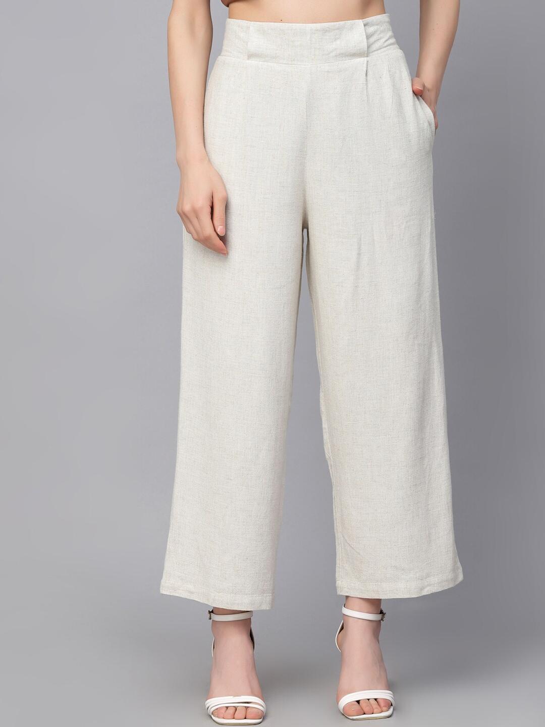Buy Gipsy Women Mid Rise Plain Linen Parallel Trousers - Trousers for ...