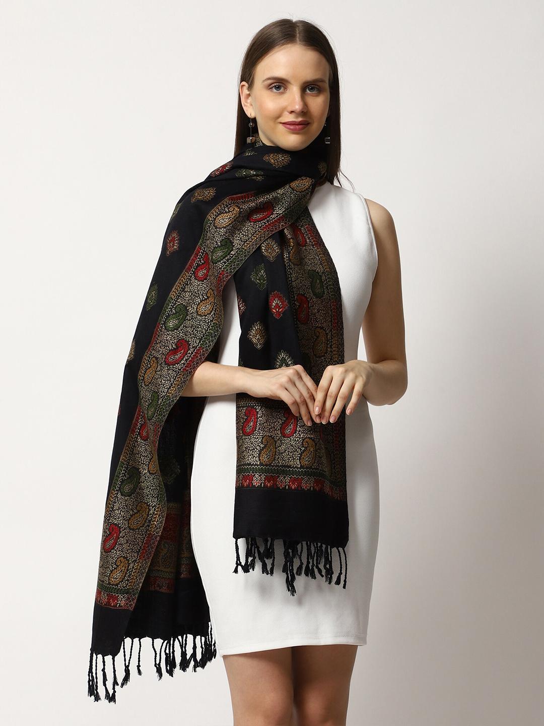 Buy SWI Stylish Tasselled Paisley Woven Design Woollen Stole - Stoles ...