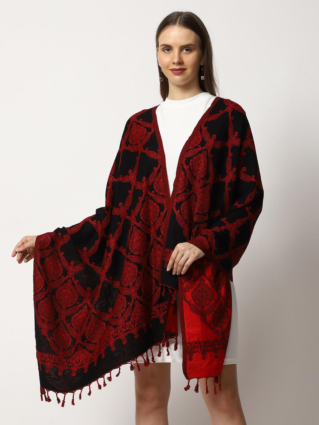Buy SWI Stylish Tasselled Woven Design Woollen Stole - Stoles for Women ...
