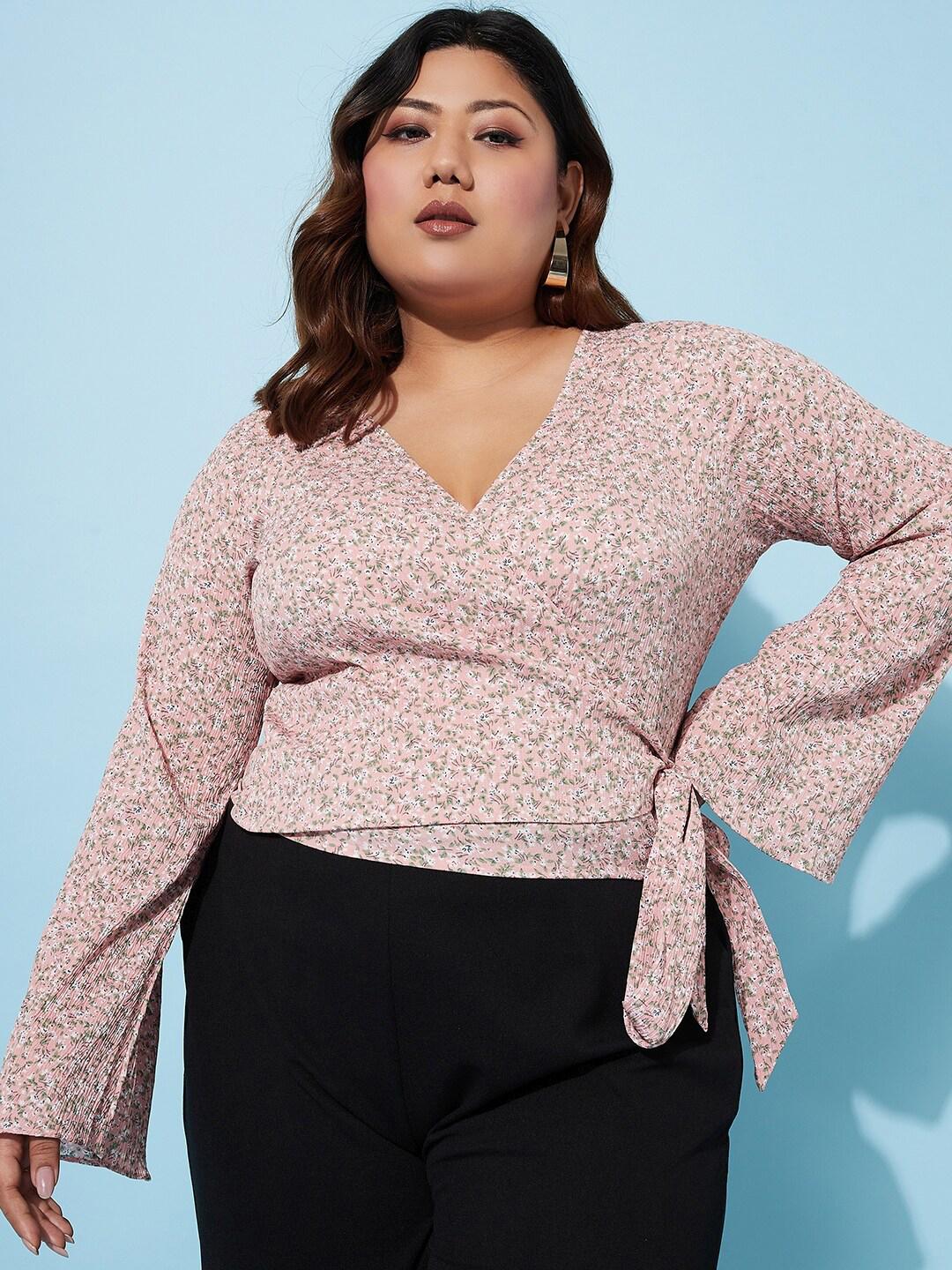Buy Athena Ample Plus Size Floral Printed Bell Sleeves Wrap Top - Tops ...