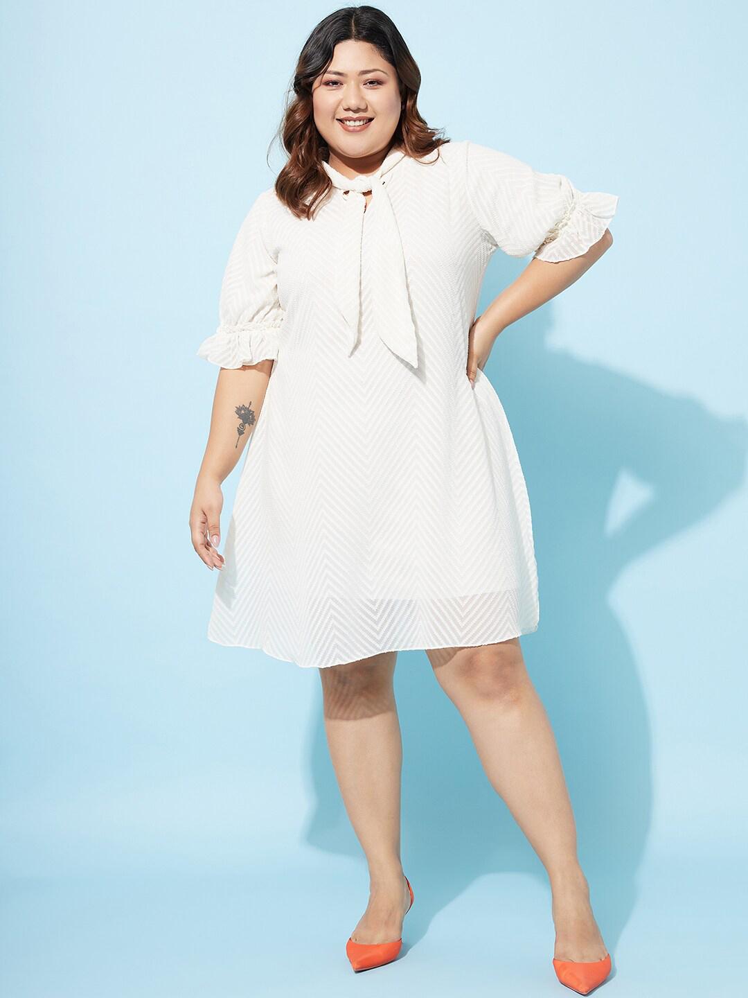 Buy Athena Ample Plus Size Tie Up Neck Puff Sleeve A Line Dress ...