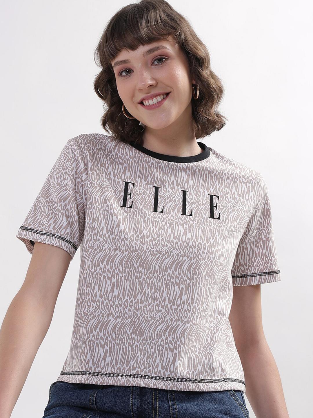 Buy ELLE Typography Printed Pure Cotton T Shirt - Tshirts for Women ...