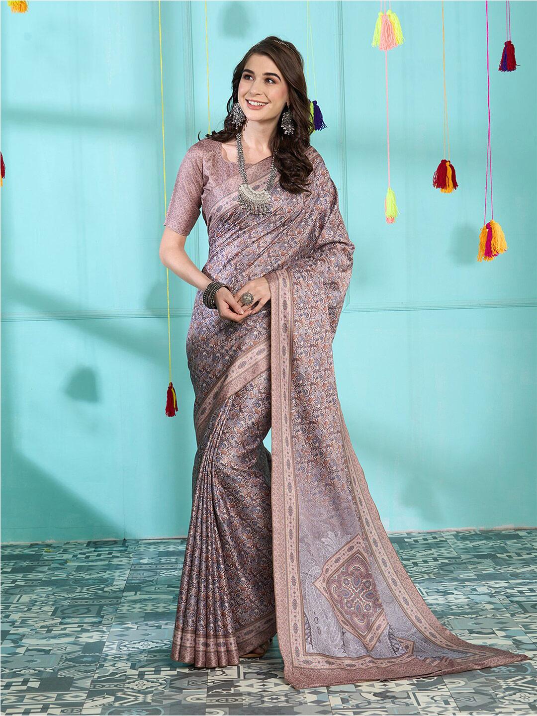 Buy Saree Mall Navy Blue & Mauve Ethnic Motifs Printed Pashmina Sarees ...