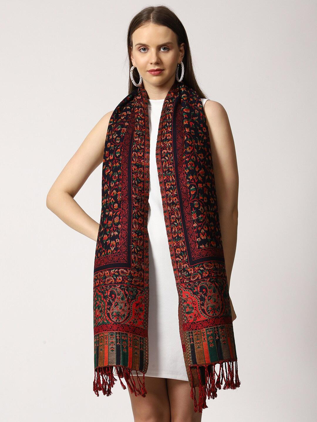 Buy SWI Stylish Tasselled Ethnic Print Woven Woollen Stole - Stoles for ...
