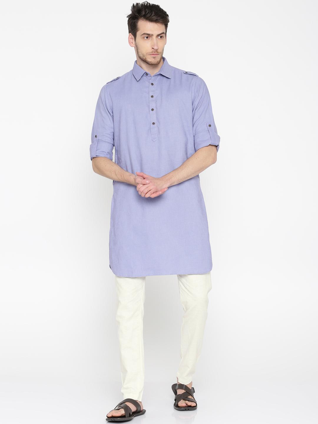 Buy Freehand By The Indian Garage Co Men Lavender White Solid Kurta ...