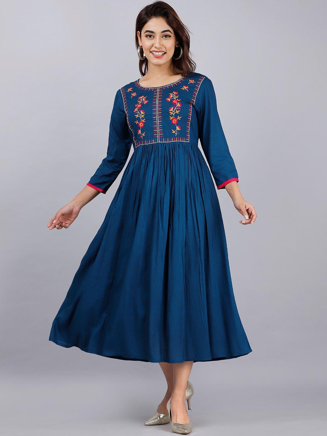 Buy DORIYA Floral Embroidered A Line Midi Ethnic Dress - Ethnic Dresses ...
