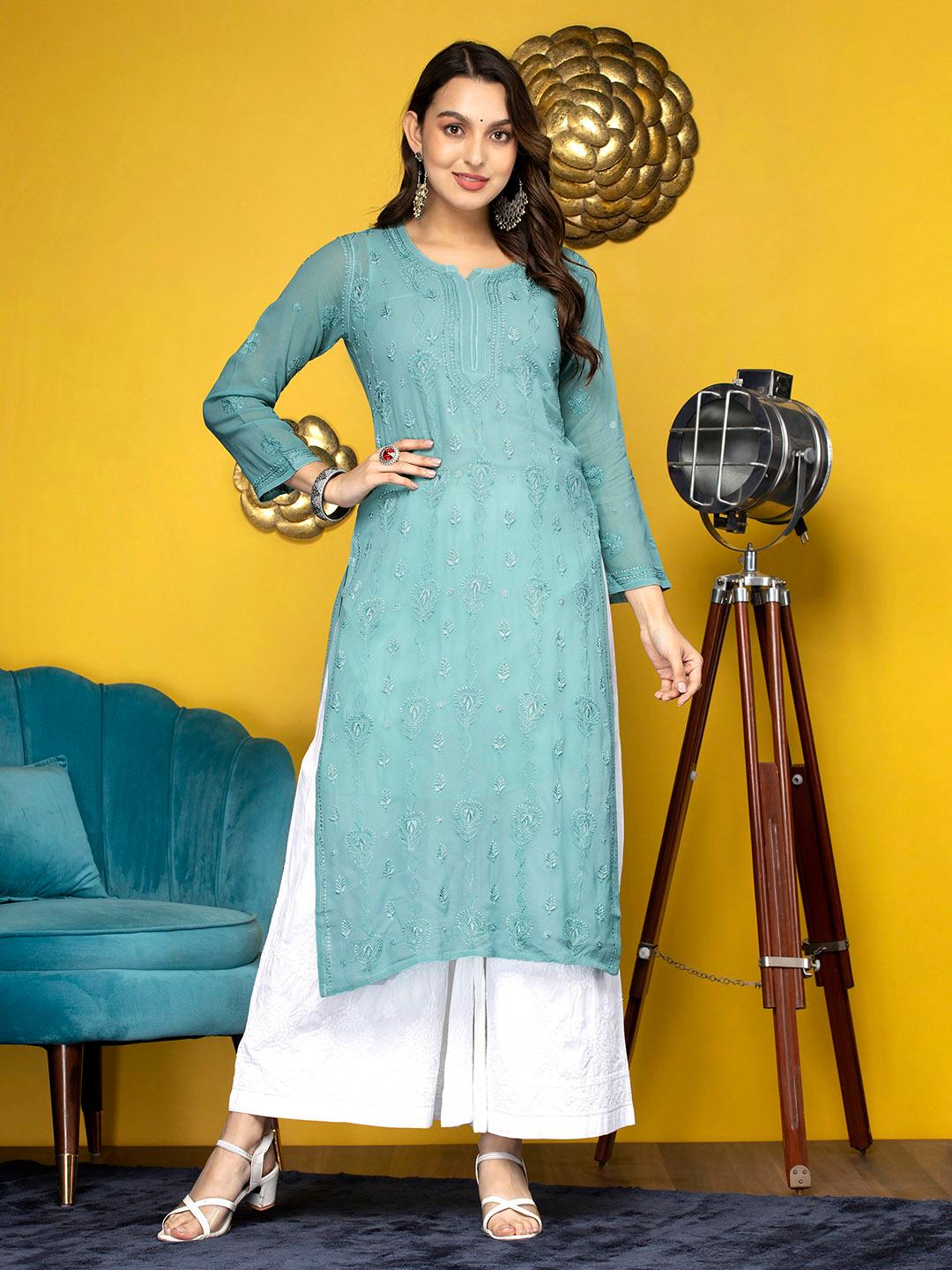 Buy PARAMOUNT CHIKAN Women Embroidered Lucknowi Chikankari Viscose ...