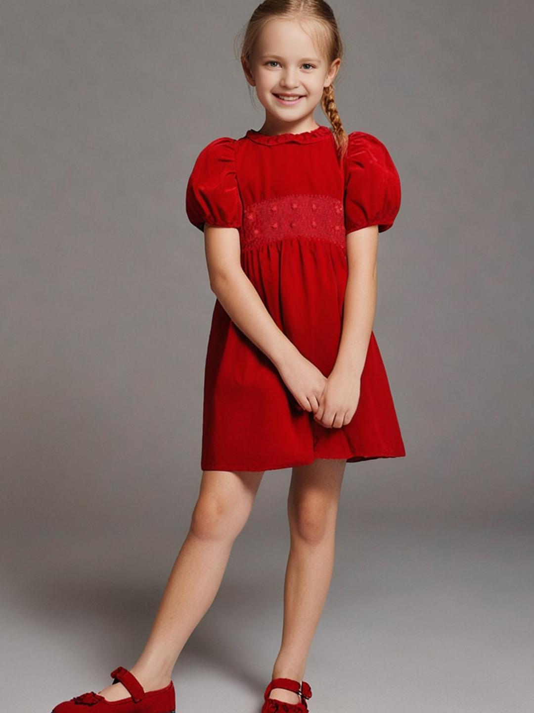 Buy Cherry Crumble Puff Sleeve Fit & Flare Dress - Dresses for Girls ...