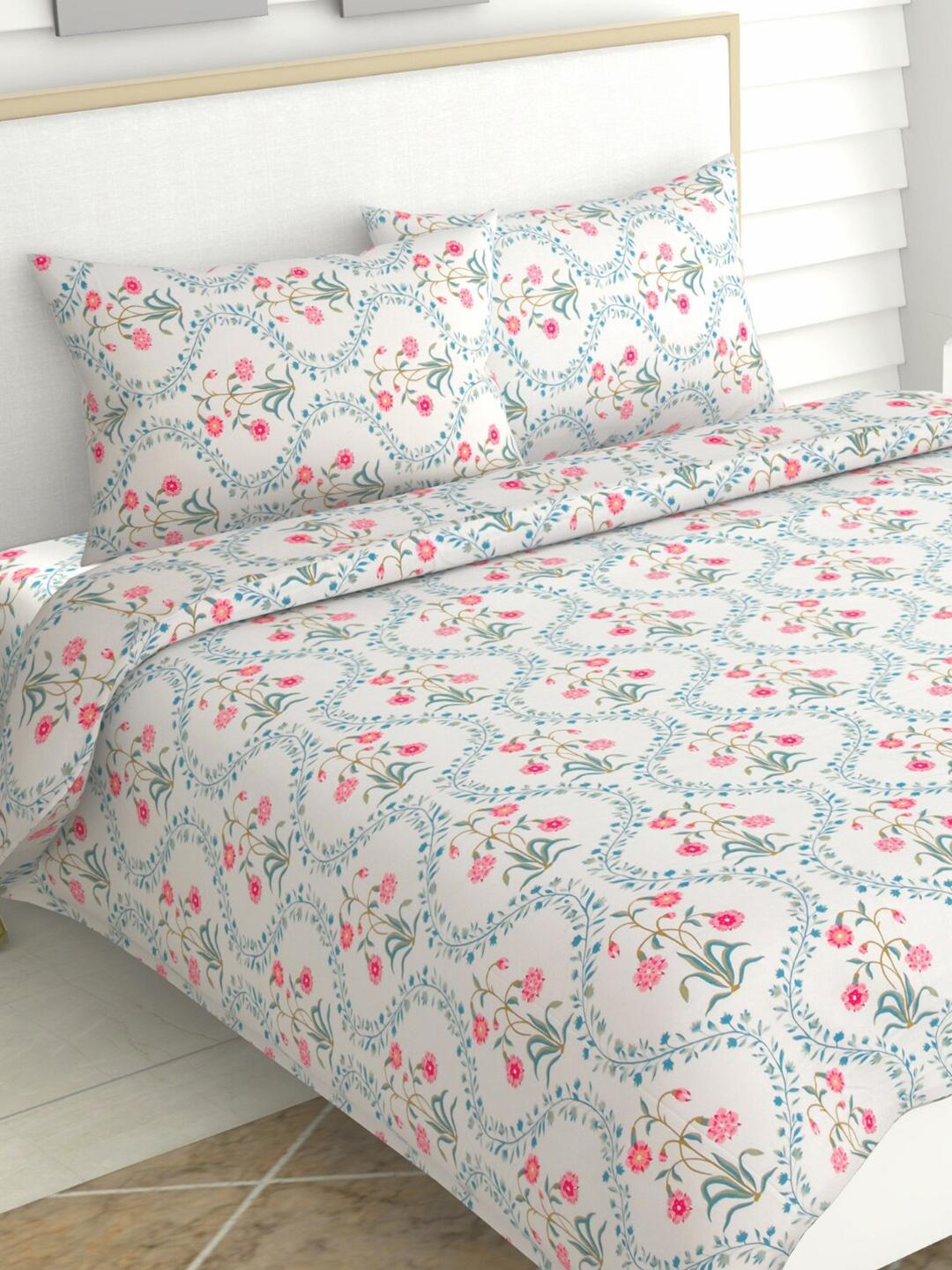 Buy Haus & Kinder Pink Blossoms Pink Floral Pure Cotton 186 TC Queen ...