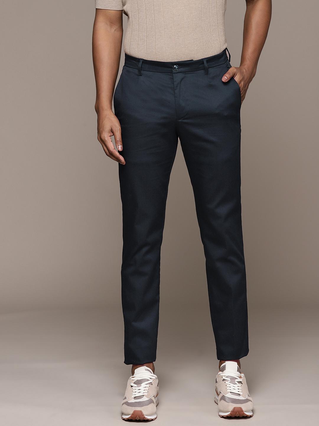 Buy MANGO MAN Slim Fit Solid High Rise Chinos Trousers - Trousers for ...