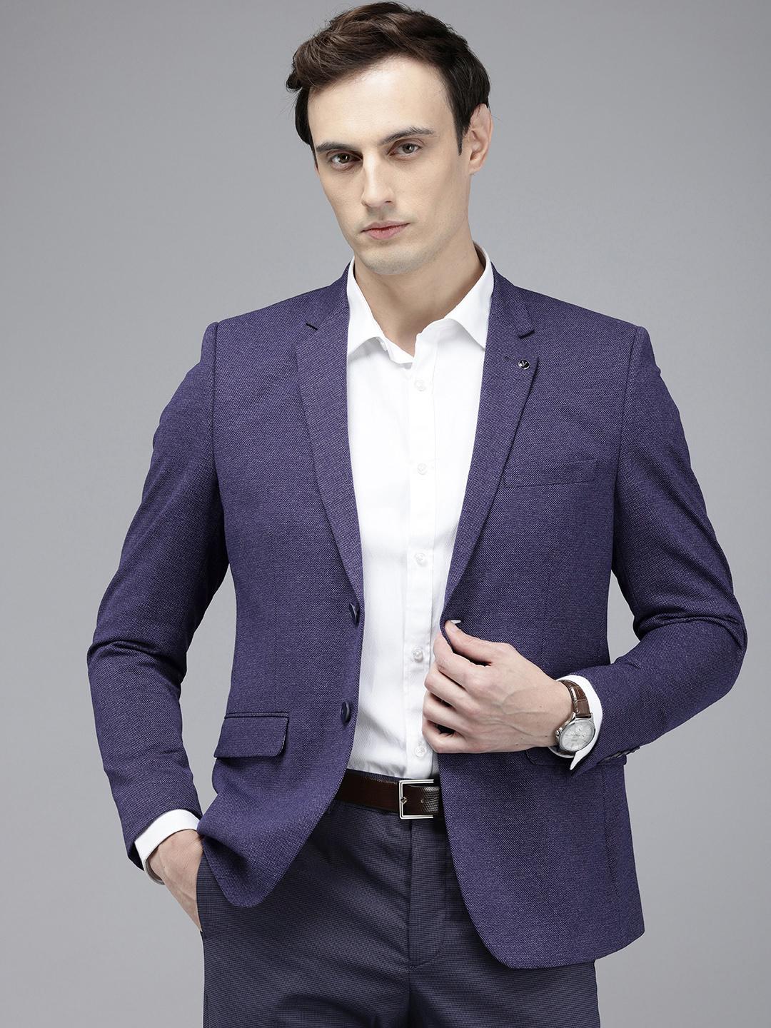 Buy Van Heusen Self Design Single Breasted Ultra Slim Fit Formal Blazer ...