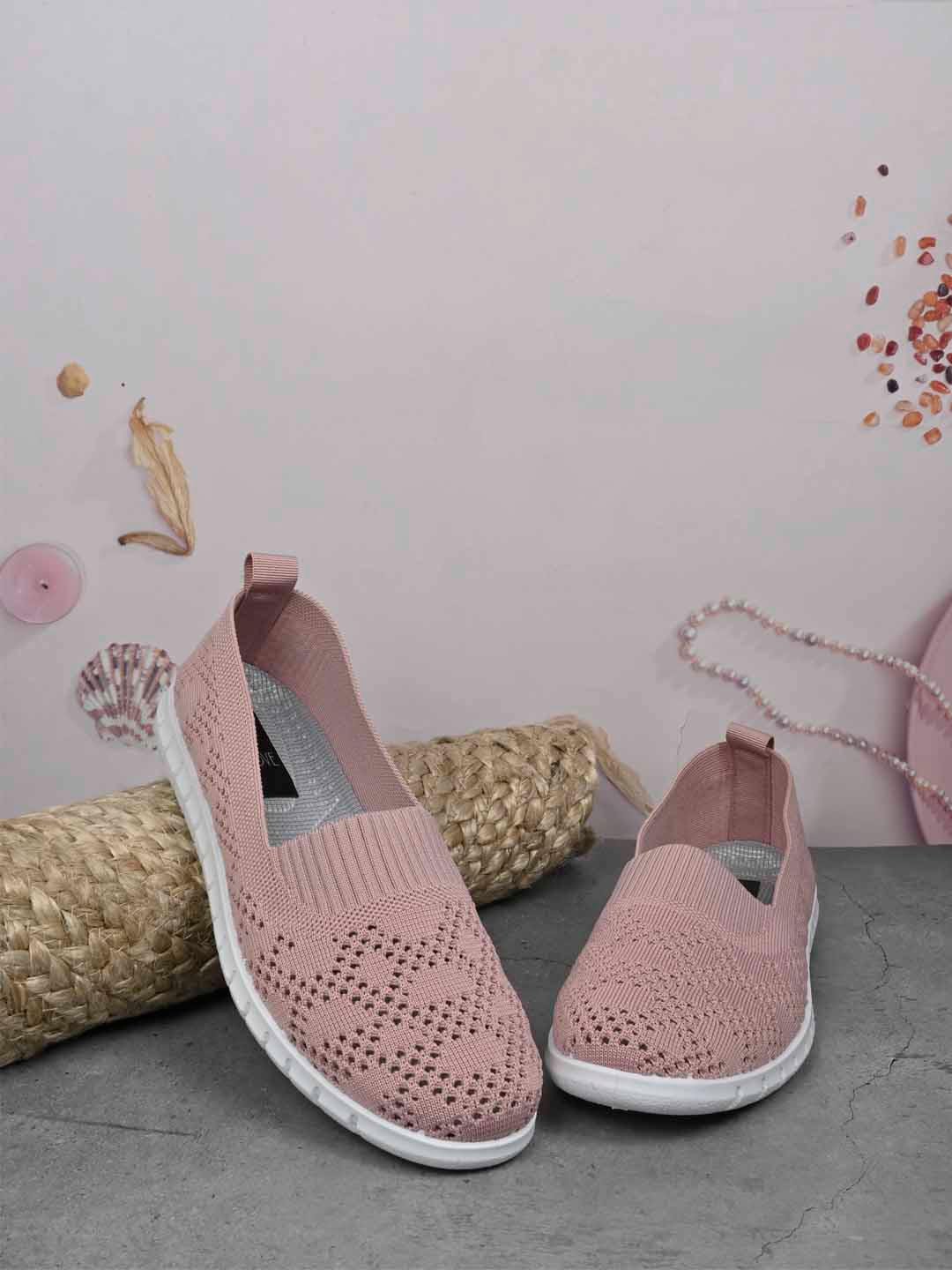 Buy Jove Women Woven Design Comfort Insole Mesh Contrast Sole Slip On ...