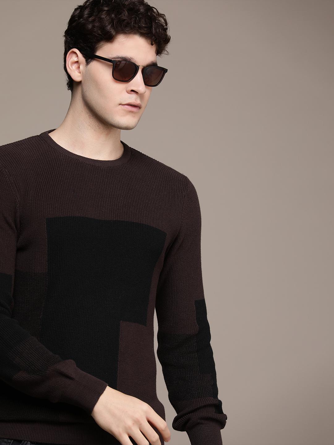 Buy French Connection Pure Cotton Long Sleeves Knitted Colourblocked ...