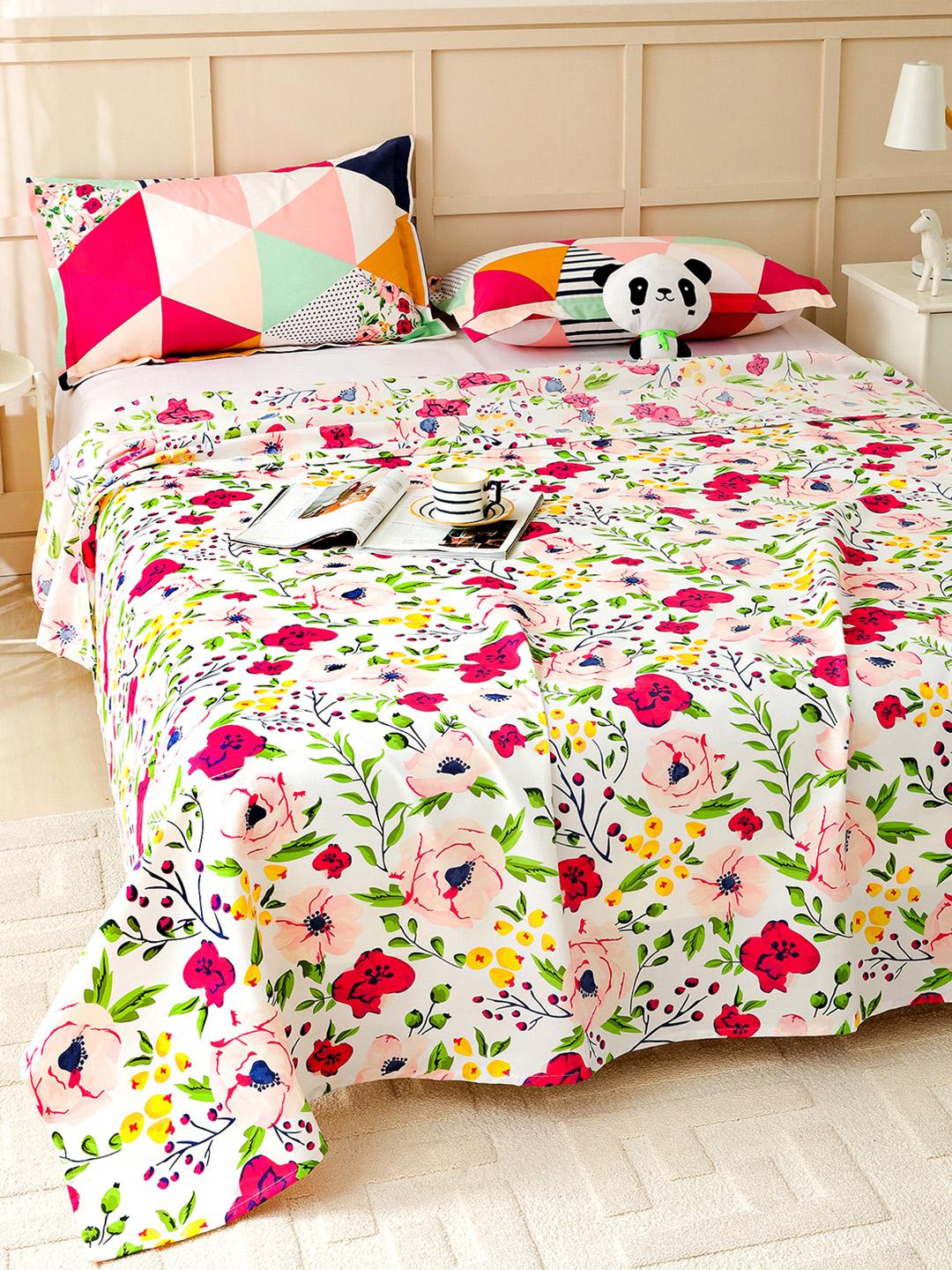 Buy Story@home Arena White 160 TC Queen Fine Bedsheet With 2 Pillow ...