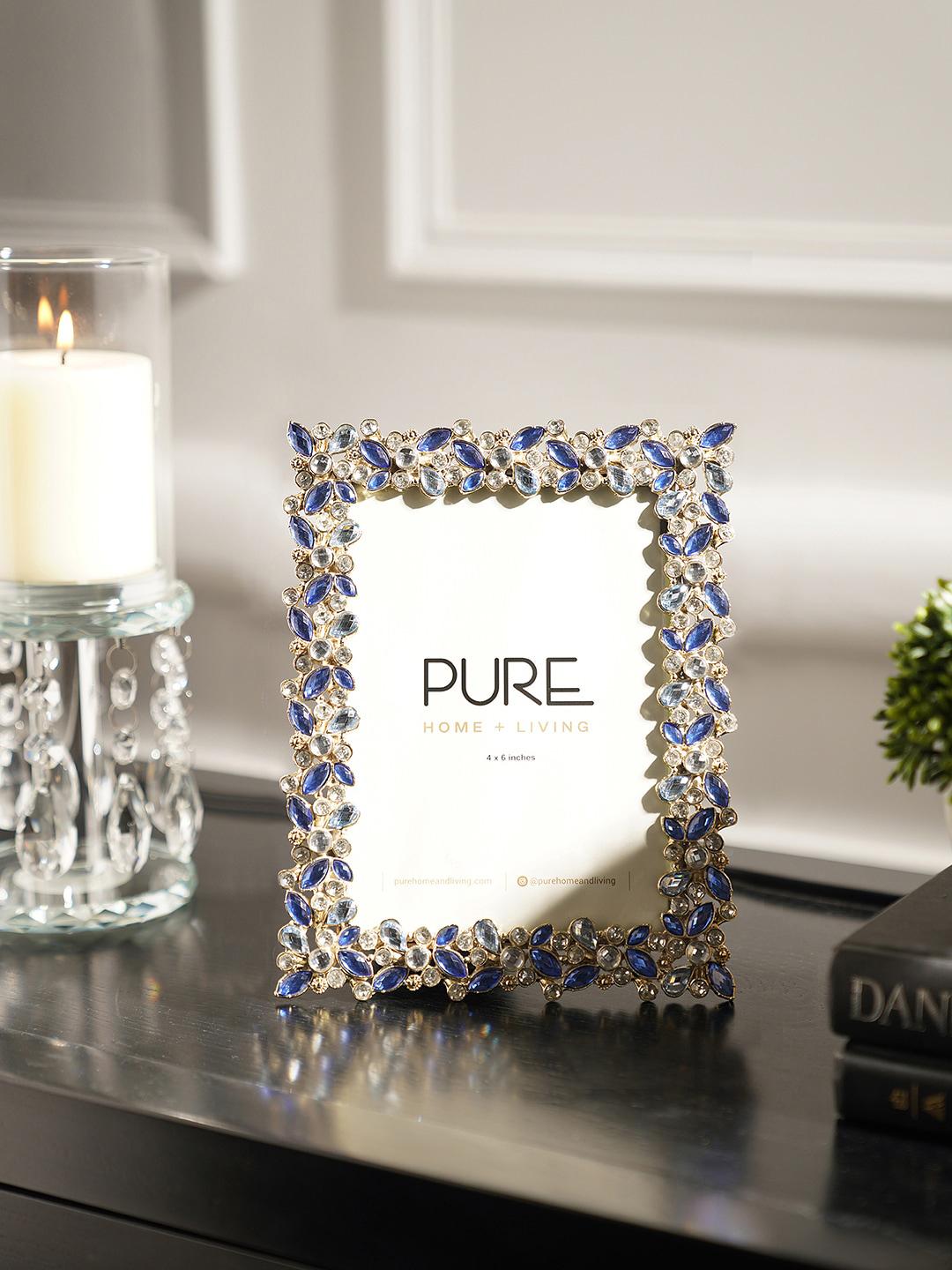 Buy Pure Home And Living Blue & Gold Embellished Photo Frame - Photo ...