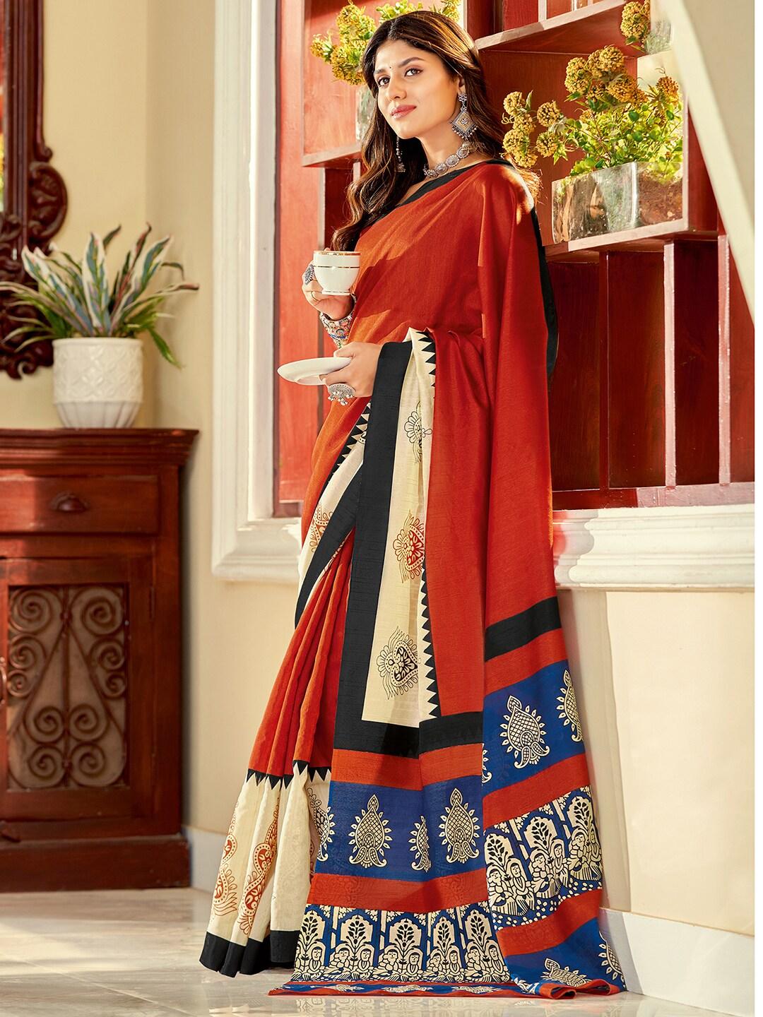Buy KALINI Ethnic Motifs Printed Zari Dabu Saree - Sarees for Women ...