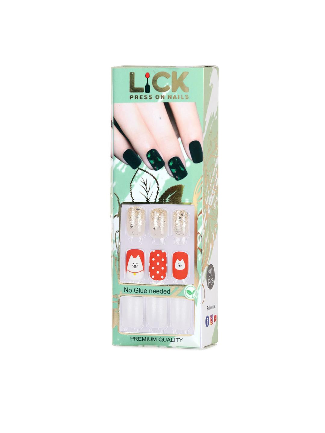 Buy LICK 30 Pcs Reusable Glossy White Acrylic Nail Artificial Nail Set ...