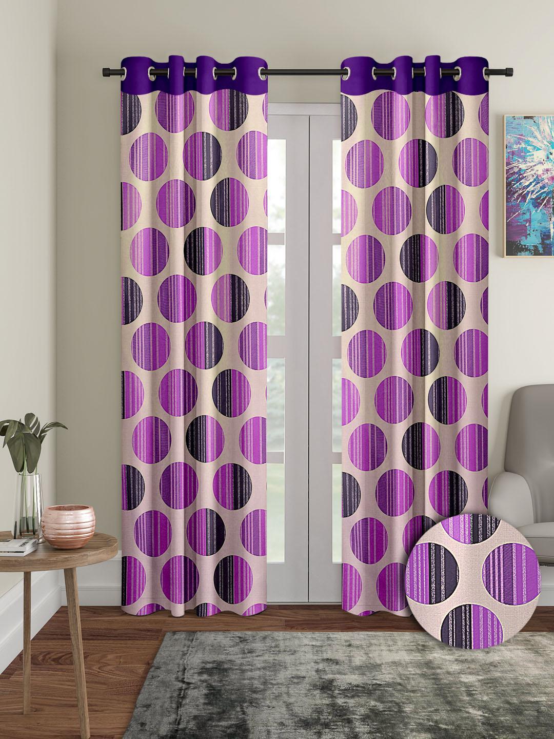 Buy Cortina Purple & Cream 2 Pieces Geometric Printed Door Curtains ...