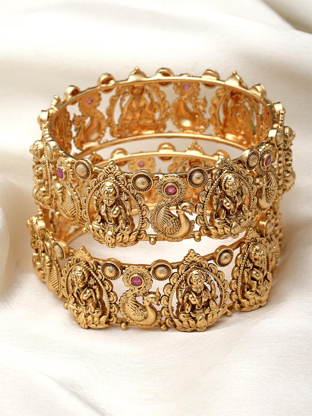 Buy KARATCART Set Of 2 Gold Plated Kundan Studded Bangles - Bangle for ...