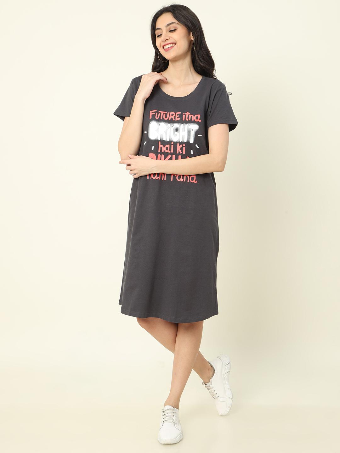 Buy 9shines Label Typography Printed Pure Cotton Nightdress ...