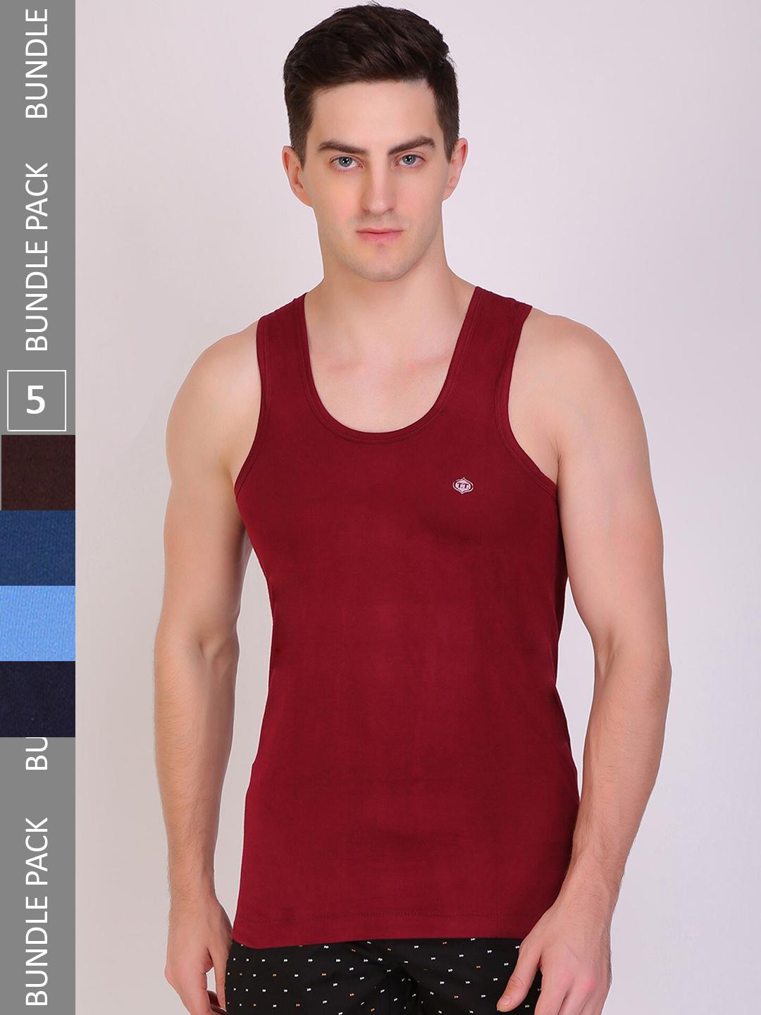 Buy T.T. Men Pack Of 5 Titanic Pure Cotton Solid Dyed Assorted Tank ...