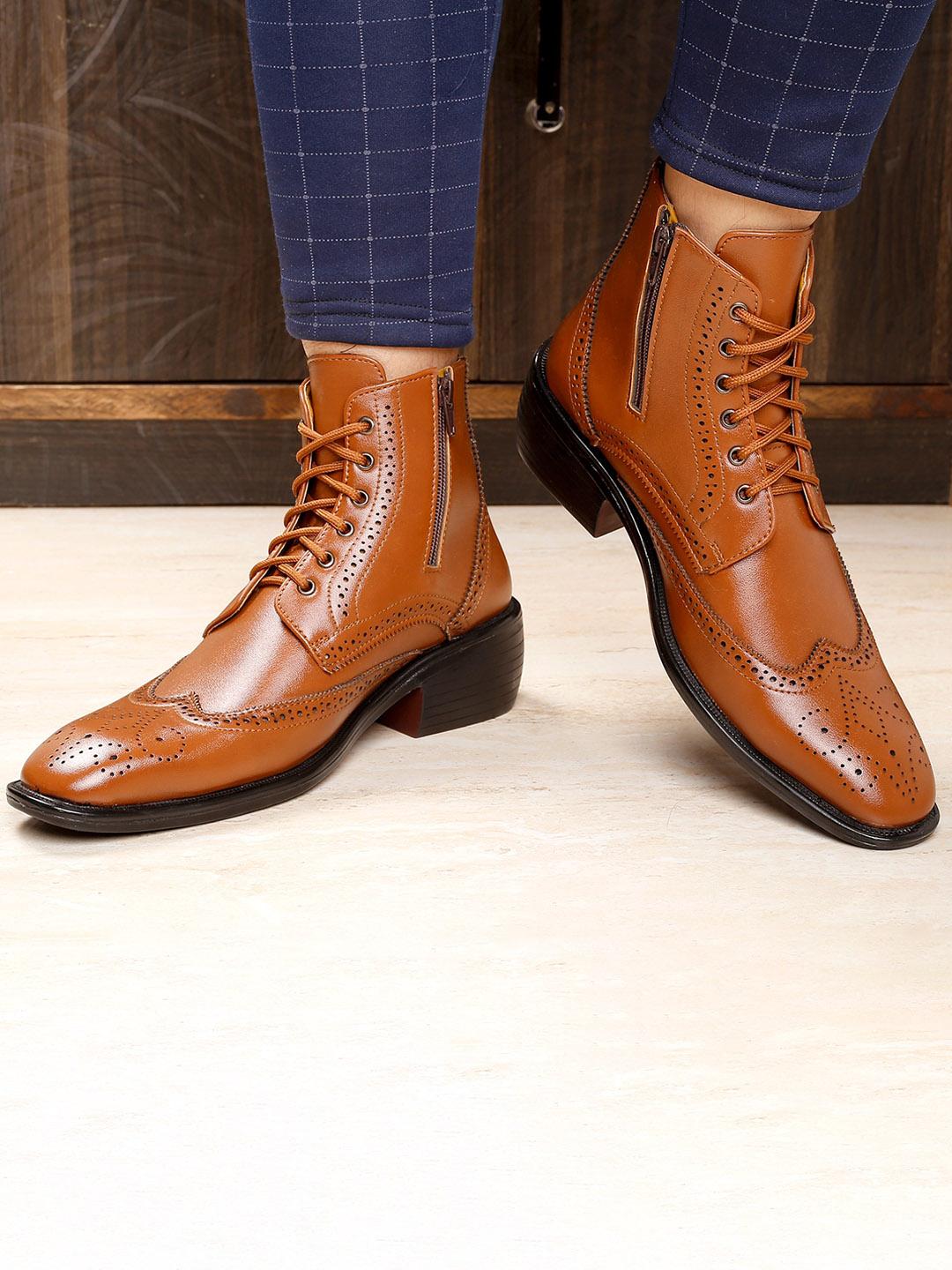 Buy Bxxy Men Perforated Block Heeled Brogue Elevator Boots - Boots for ...