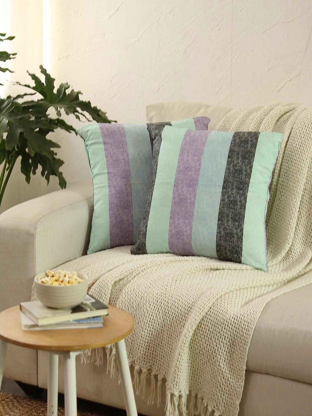 Buy House This Kahaniya Purple & Blue 2 Pieces Striped Cotton Square ...