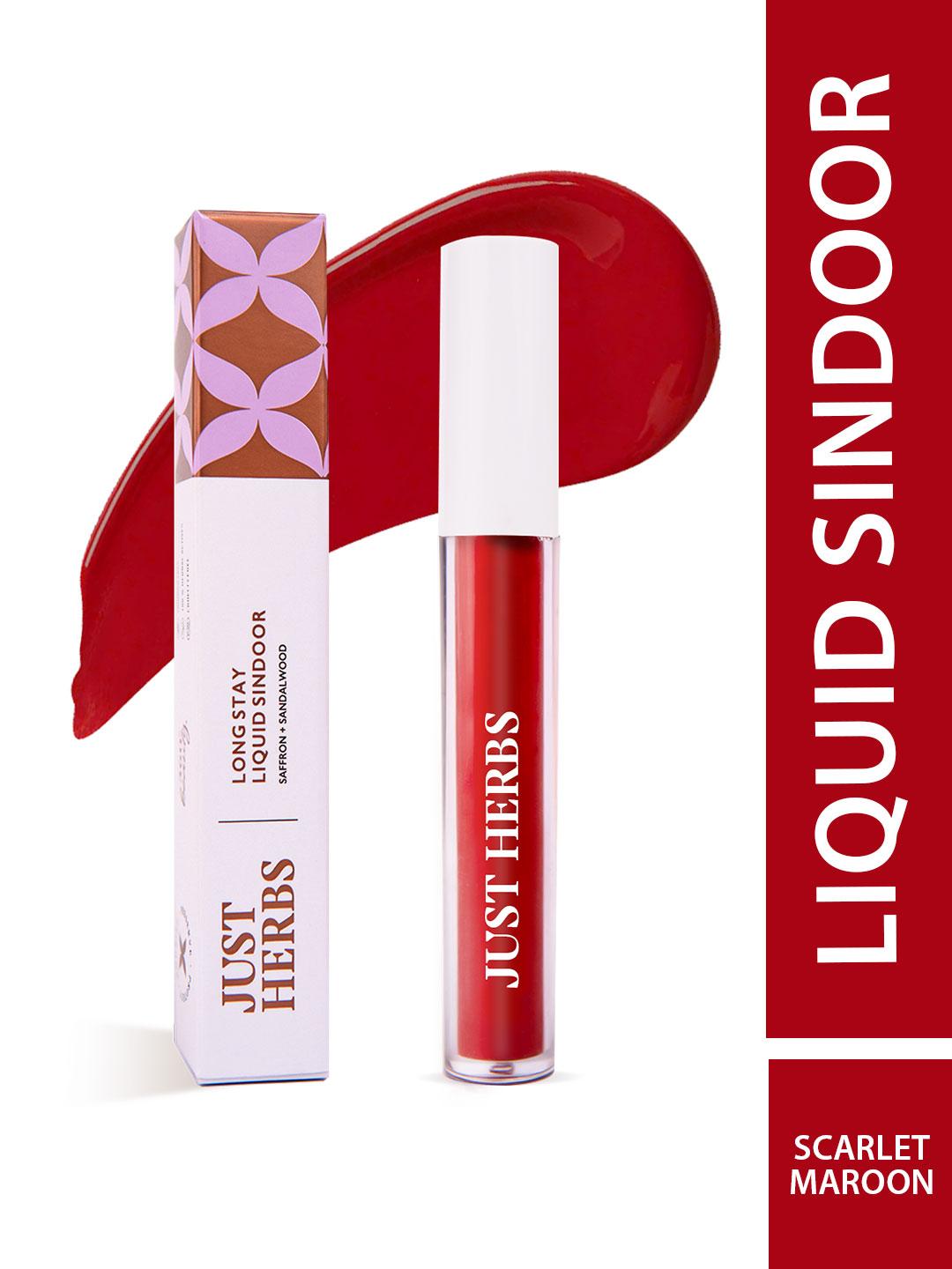 Buy Just Herbs Long Stay & Quick Dry Liquid Sindoor 5ml Scarlet Maroon ...