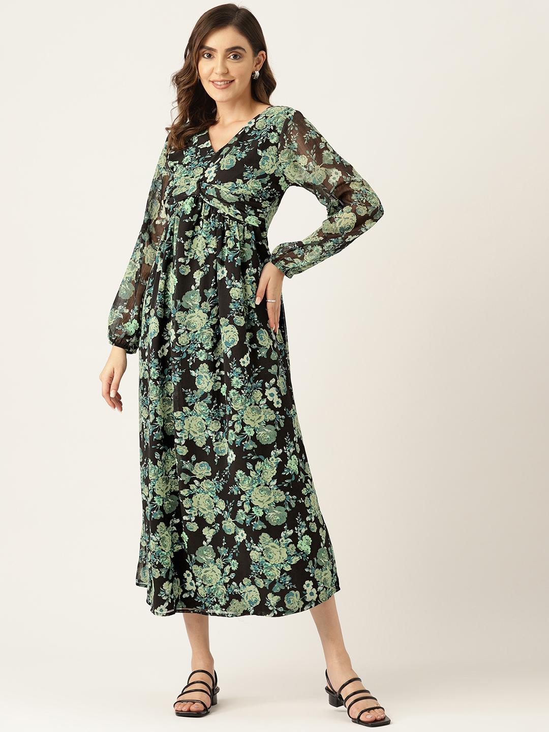 Buy LABEL REGALIA Floral Printed Puff Sleeve Empire Style Midi Dress ...