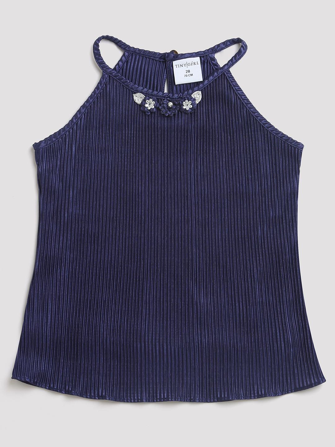 Buy Tiny Girl Navy Blue Sleeveless A Line Top - Tops for Girls 22839128 ...
