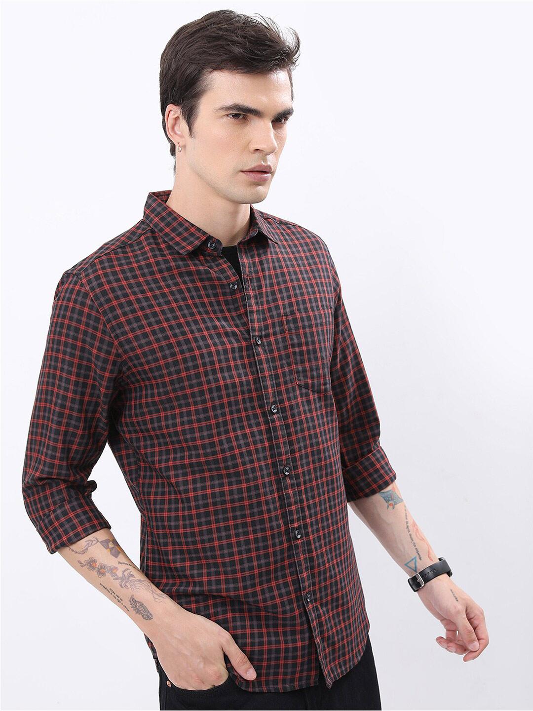 Buy HIGHLANDER Black & Rust Checked Slim Fit Casual Shirt - Shirts for ...