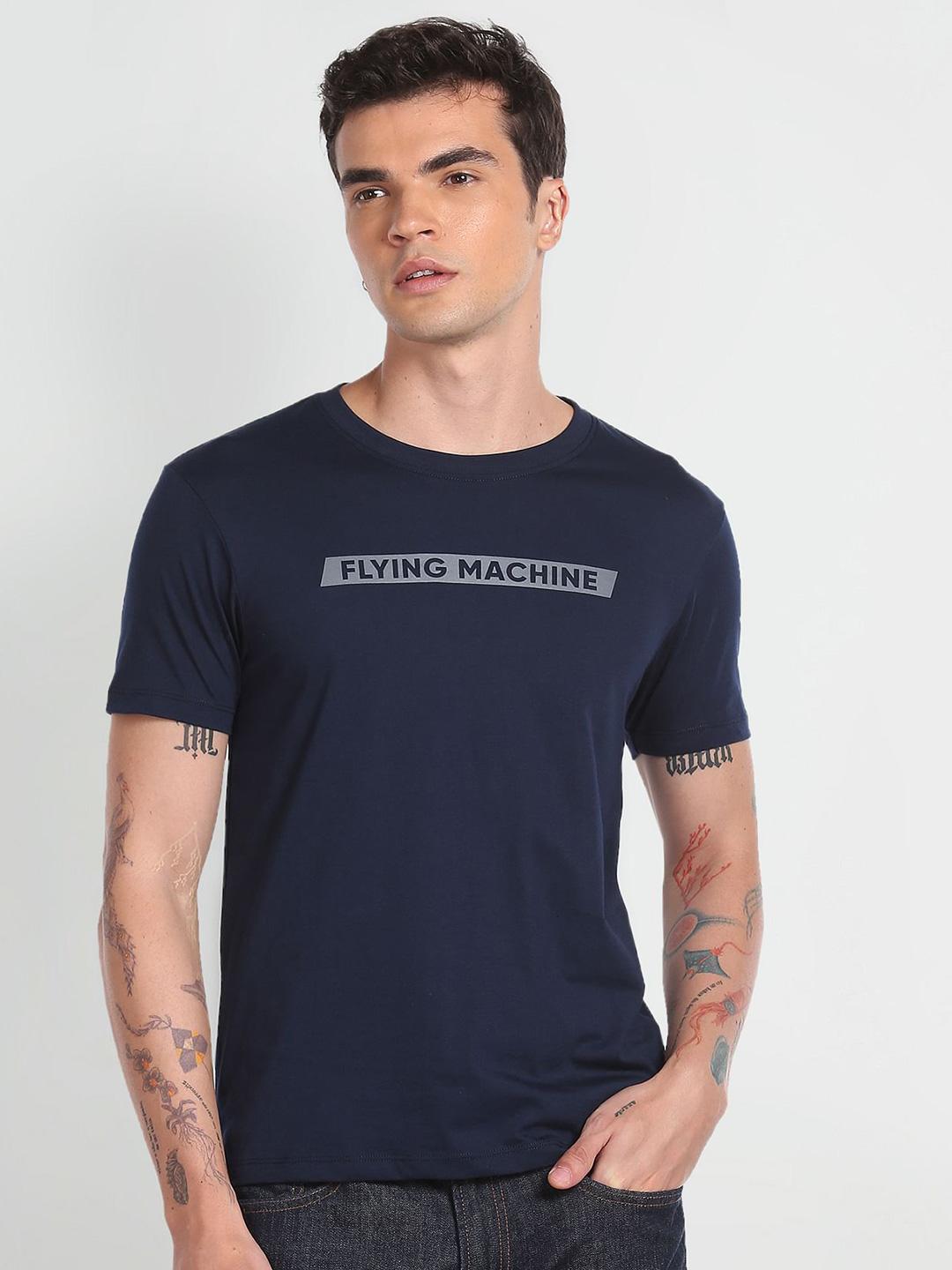 Buy Flying Machine Typography Printed Short Sleeves Slim Fit T Shirt ...