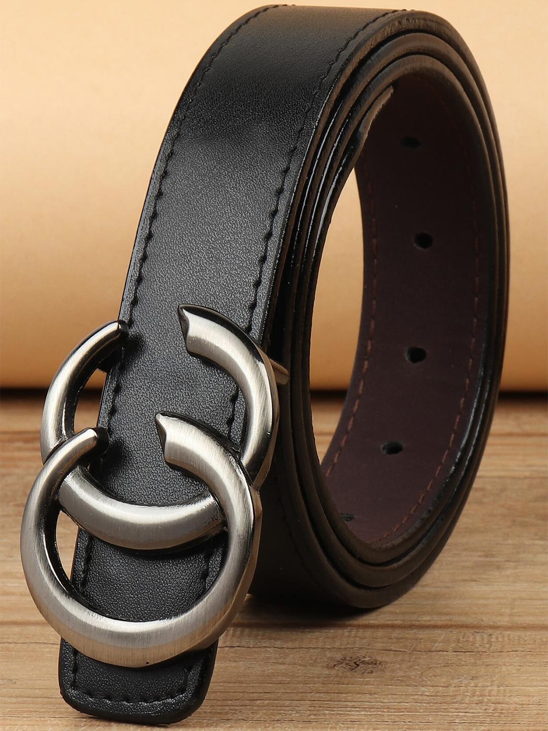 Buy DressBerry Women Black Formal Synthetic Leather Push Pin Belt ...