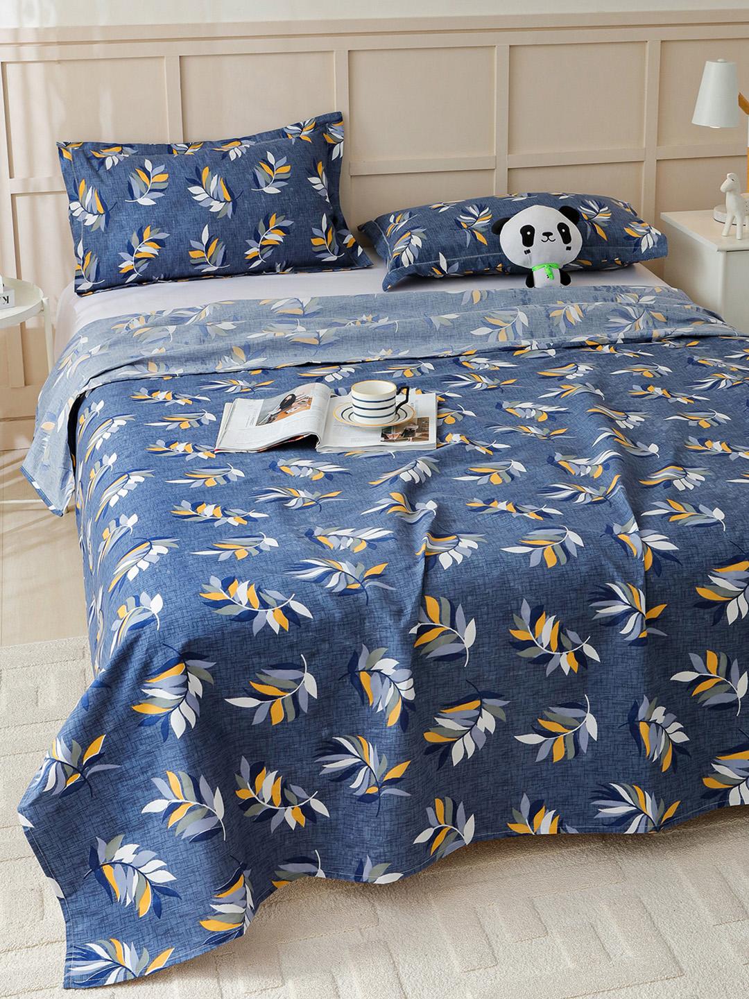Buy Story@home Arena Grey Leaf Polycotton 180 TC Queen Fine Bedsheet ...