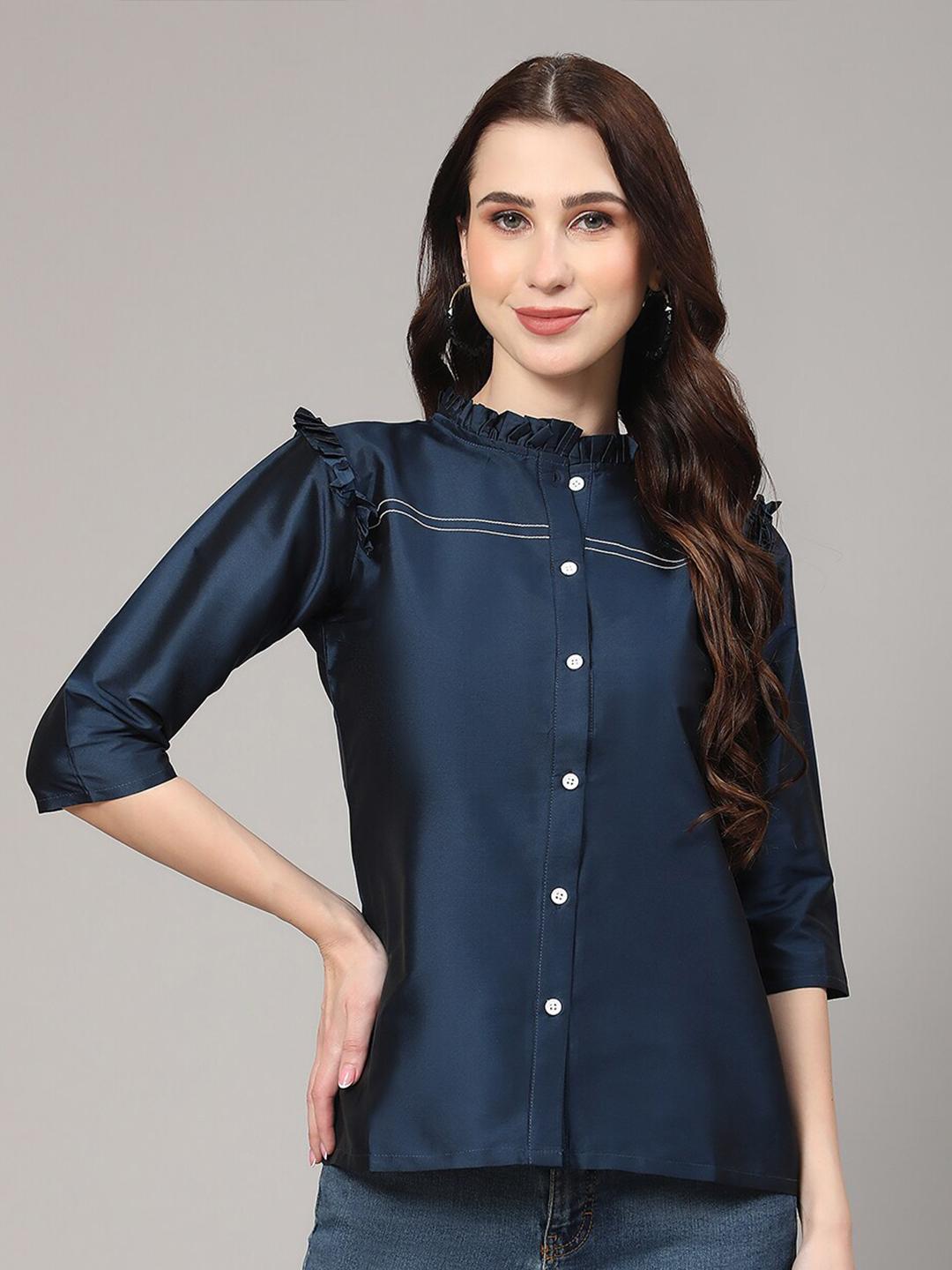 Buy V TRADITION High Neck Ruffled Shirt Style Top - Tops for Women ...