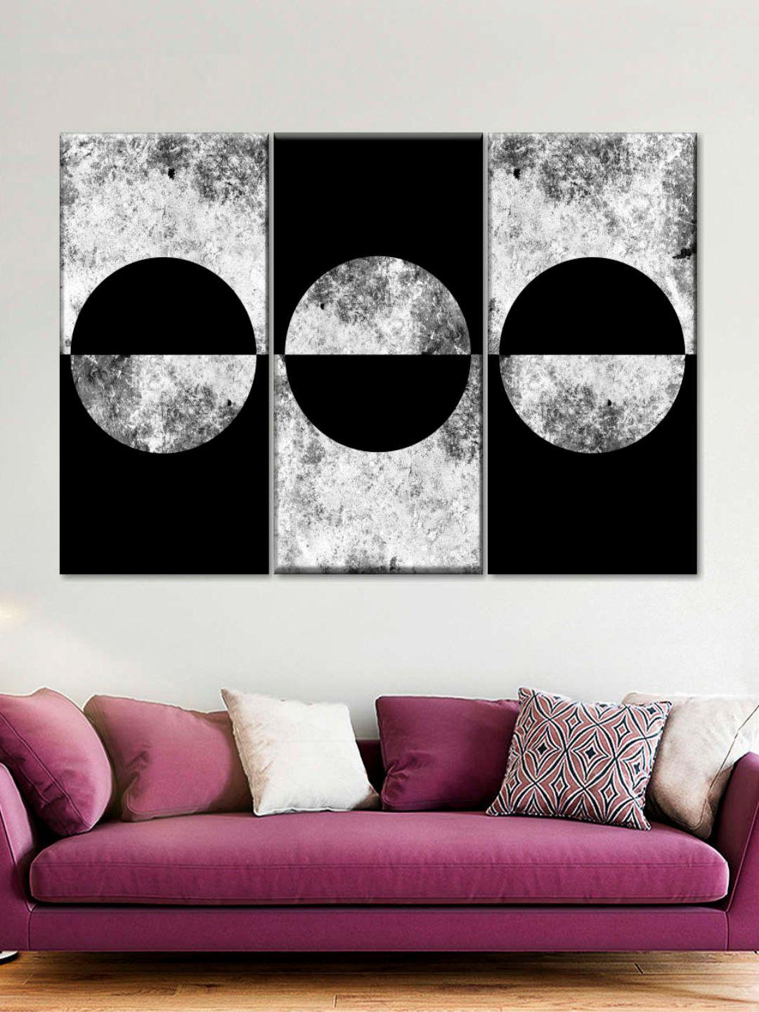 Buy POSTERS AND TRUSS 3 Pieces Black & Grey Background Abstract ...