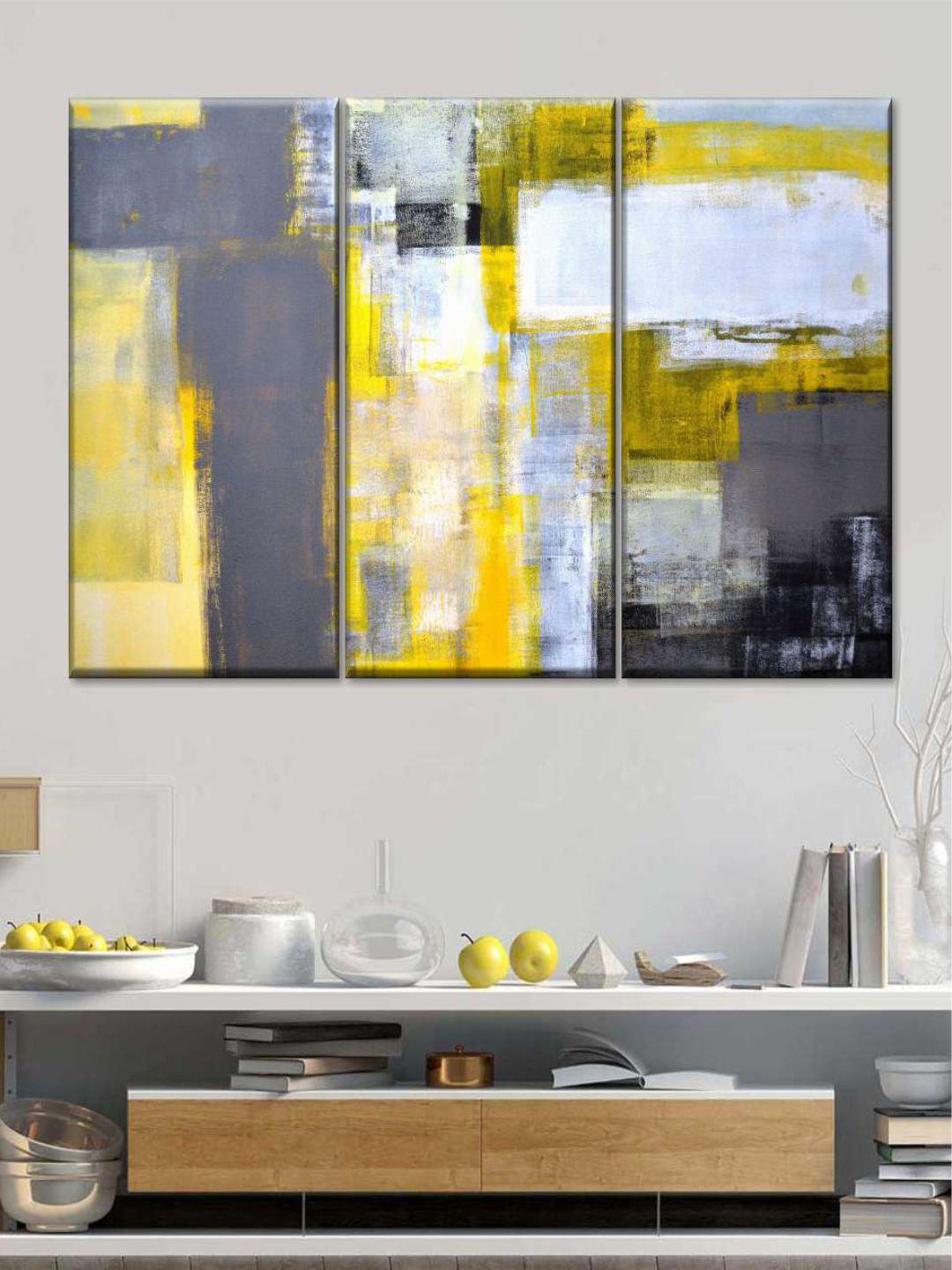 Buy POSTERS AND TRUSS Yellow & Grey 3 Pieces Painting Wall Art - Wall ...