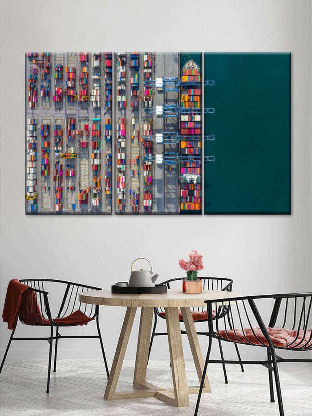 Buy POSTERS AND TRUSS Seaport Canvas 3 Piece Wall Rectangle Paintings ...