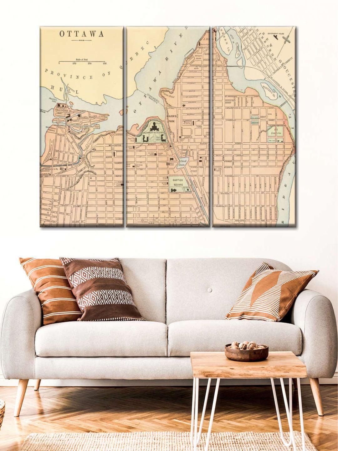 Buy POSTERS AND TRUSS Beige & Peach Colored 3 Pieces Map Of Ottawa Wall ...
