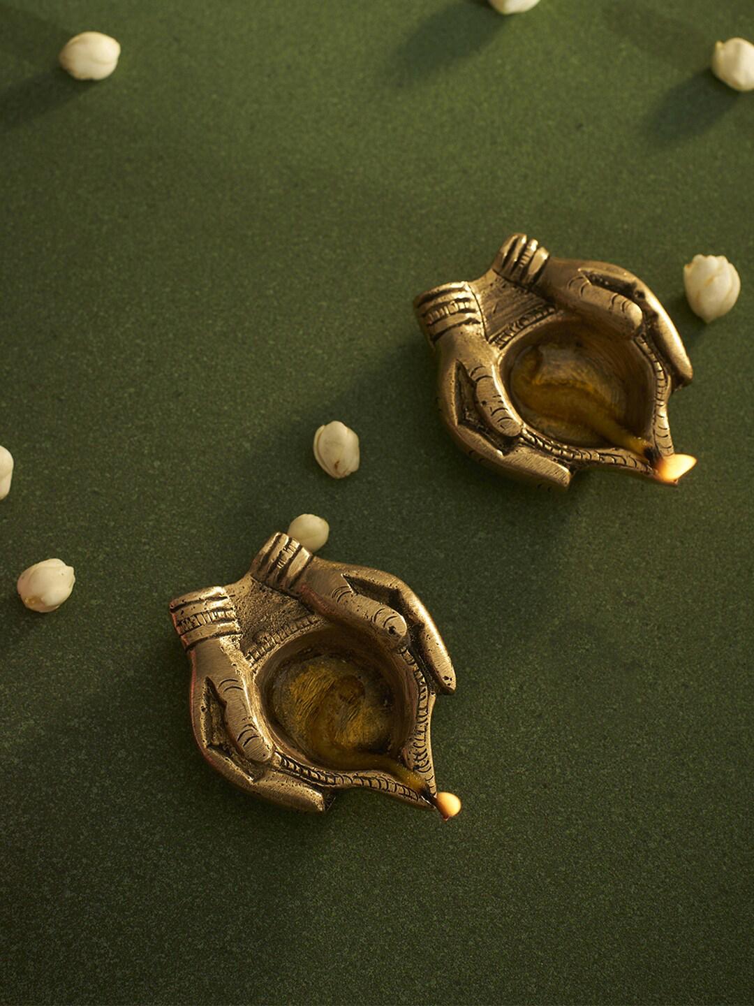 Buy DecorTwist 2 Pieces Brass Pancha Deepam Peacock Oil Diyas - Pooja ...