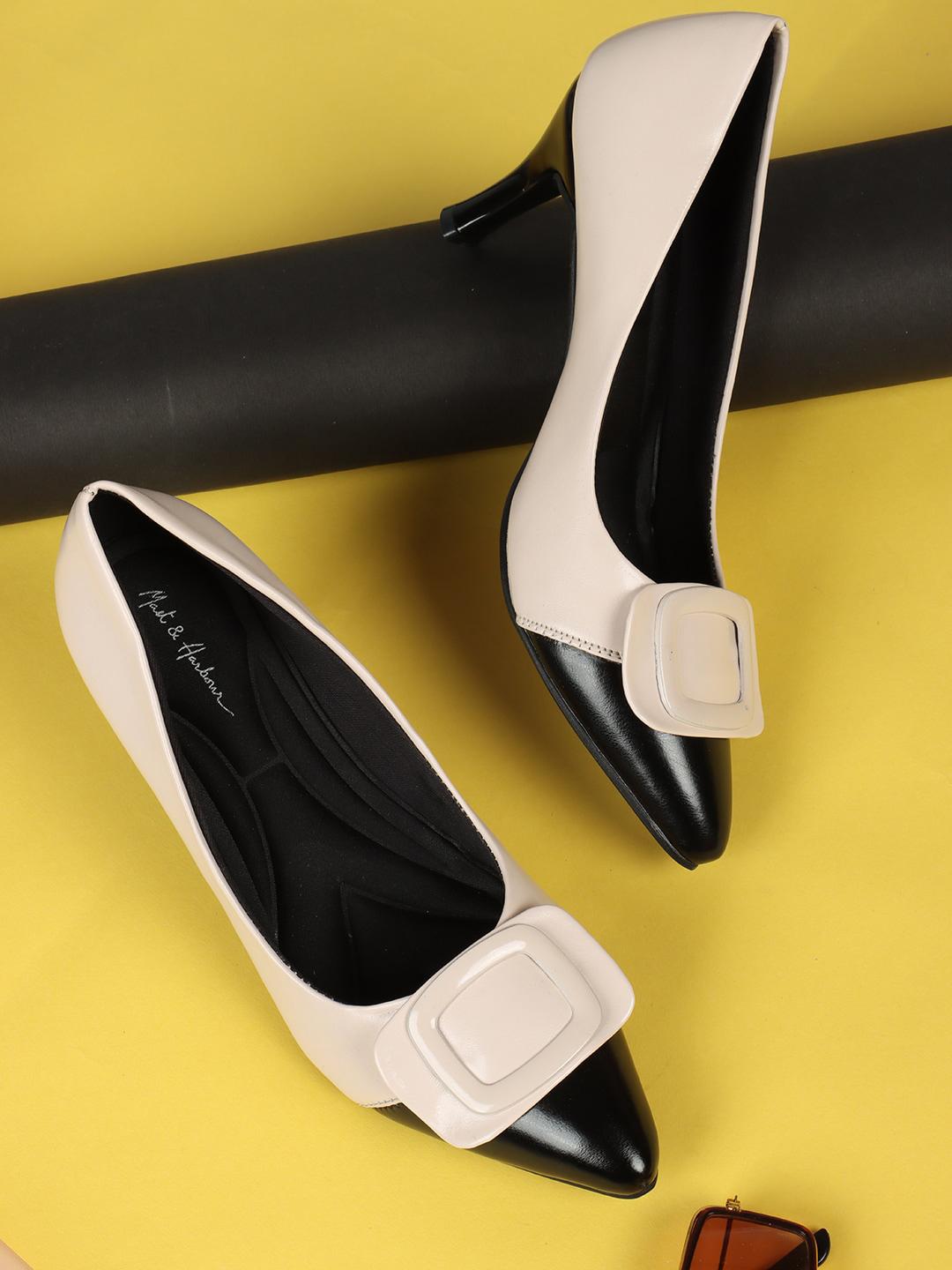 Buy Mast & Harbour Cream Coloured Colourblocked PU Stiletto Pump Heels ...