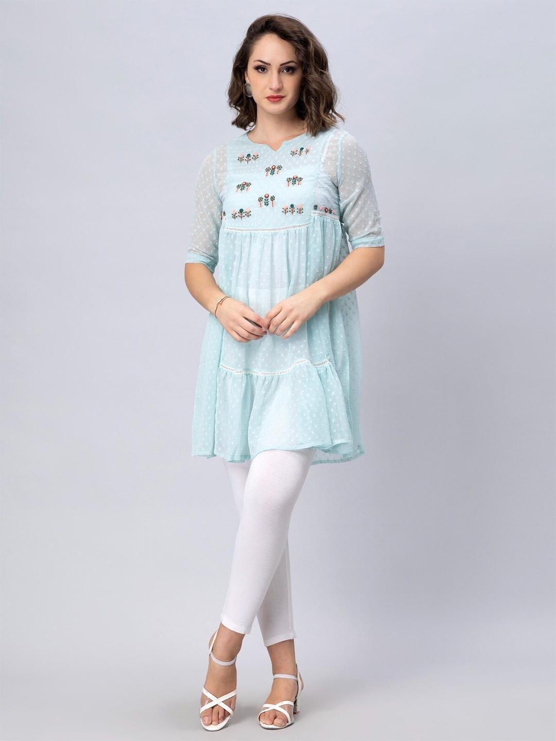 Buy Nehamta Floral Embroidered Chiffon Empire Dress - Kurtis for Women ...